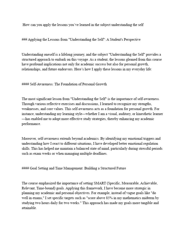 Lessons from Understanding the Self | PDF | Psychological Resilience ...