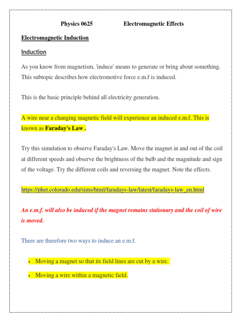 Electromagnetic Effects (Notes) | PDF | Transformer | Inductor