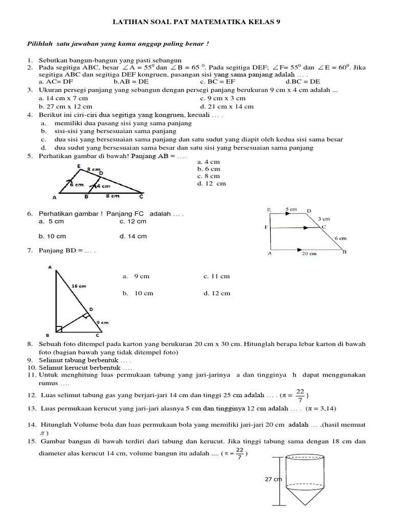 Soal Latihan PAT Math Kelas 9 | PDF