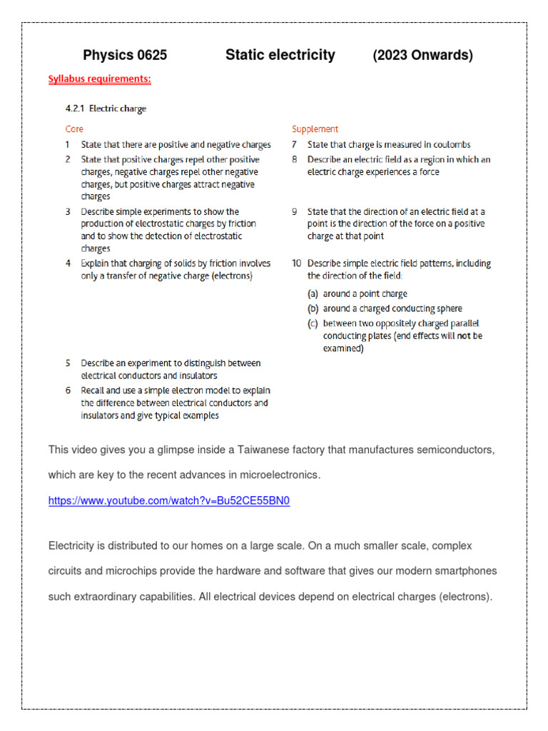 Physics 0625: Static Electricity Guide | PDF | Electric Charge | Electron