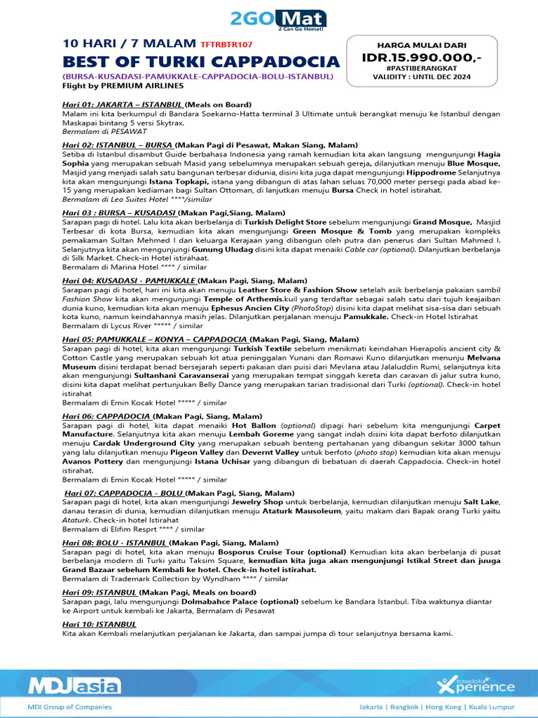 10D7N Best of Turki + Cappadocia 2024 Upd 30 Apr 2024 | PDF