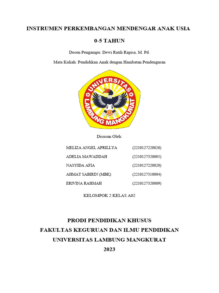 INSTRUMEN PERKEMBANGAN MENDENGAR ANAK A02 (2) Salinan | PDF | Pengembangan Diri | Kesehatan Holistik