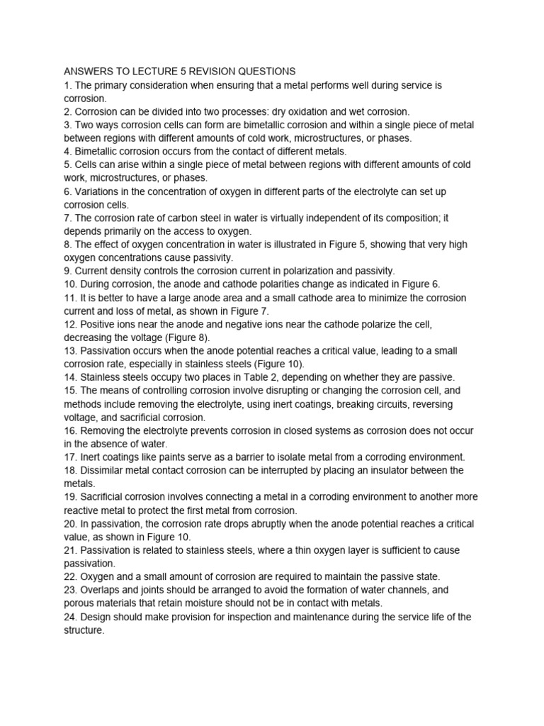 Answers To Lecture 5 Revision Questions | PDF | Corrosion | Anode