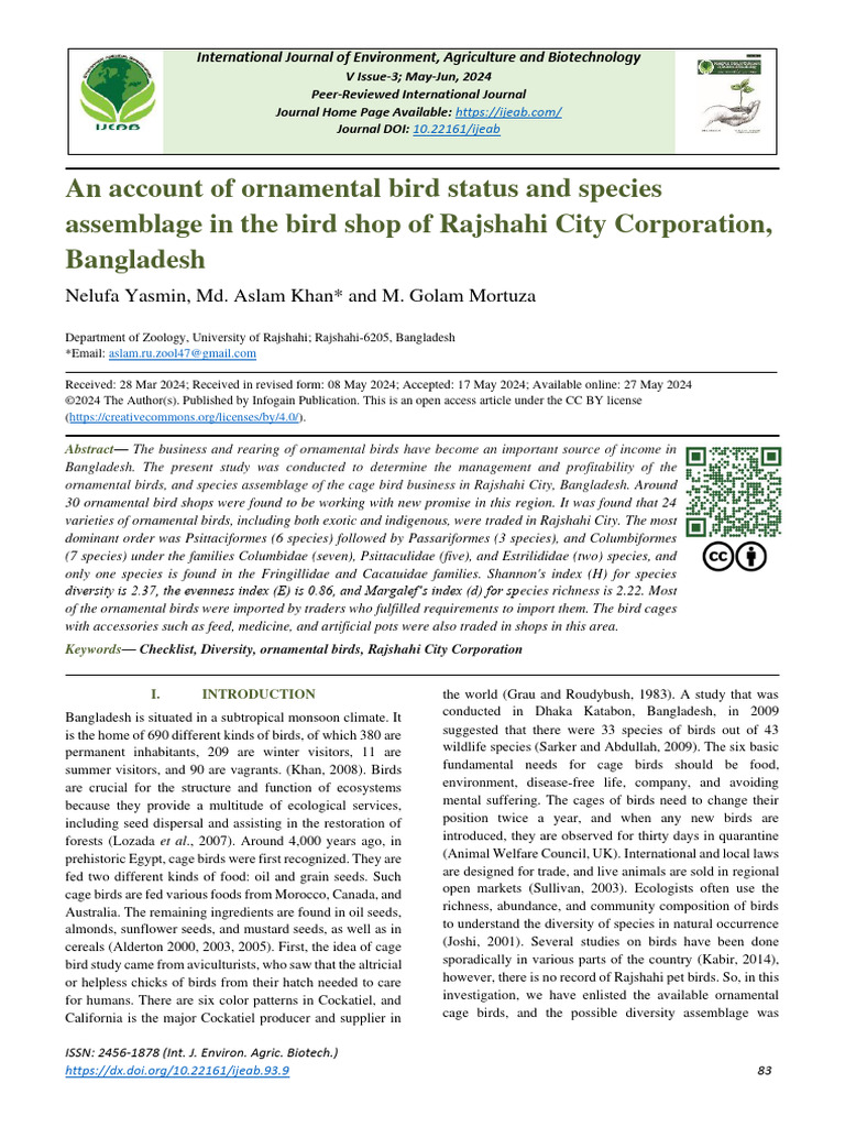 An Account of Ornamental Bird Status and Species Assemblage in The Bird ...