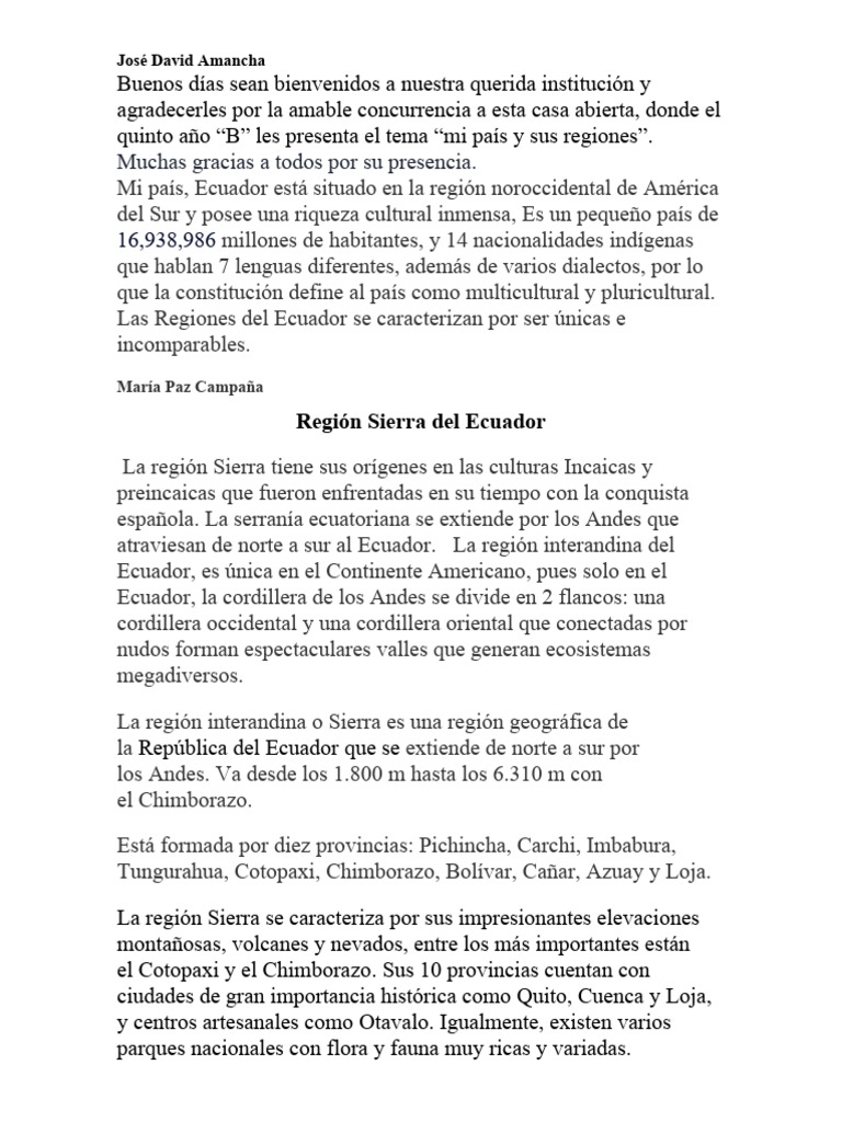 Provincias y características de la Sierra | PDF | Ecuador | Andes
