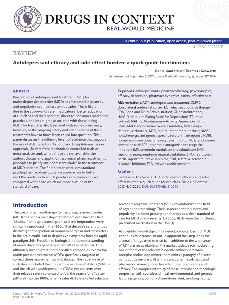 2015 Antidepressant Efficacy and Side-Effect Burden | PDF | Selective ...
