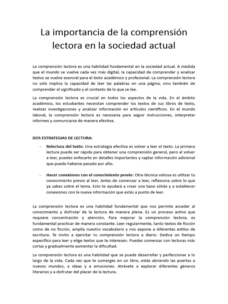 La Importancia de La Comprensión Lectora | PDF