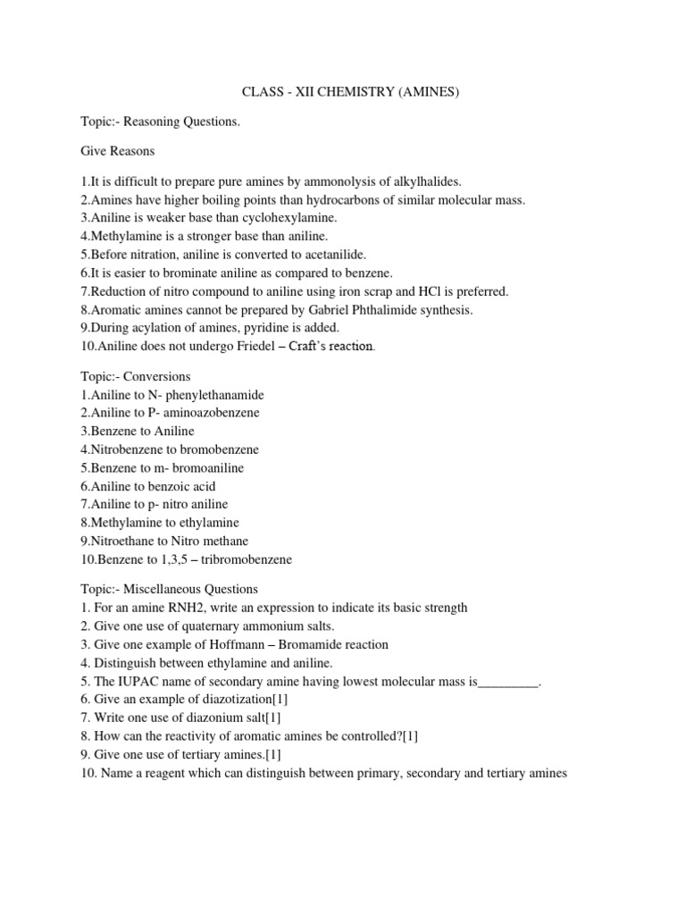 Worksheet - AMINES | PDF