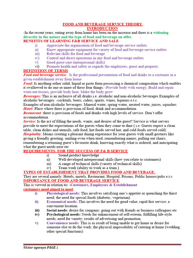 F&B Service Theory | PDF | Waiting Staff | Tableware