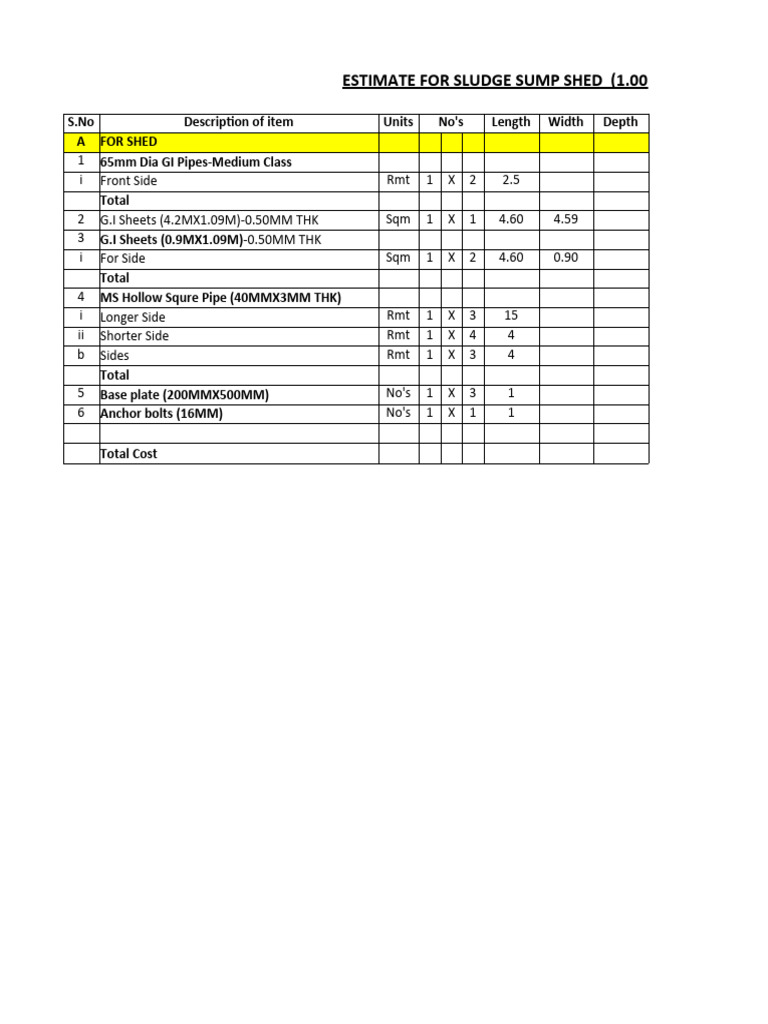 Sludge Sump Shed Estimate | Download Free PDF | Building Engineering
