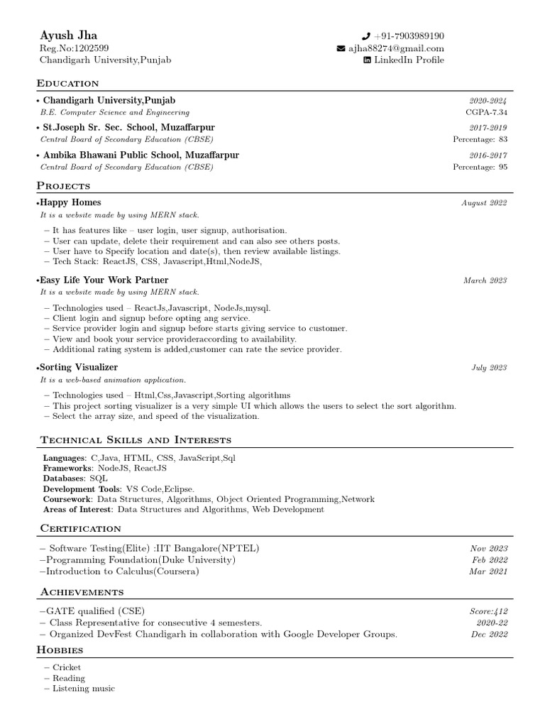 Resume Ayush Jha Download Free Pdf Websites Java Script