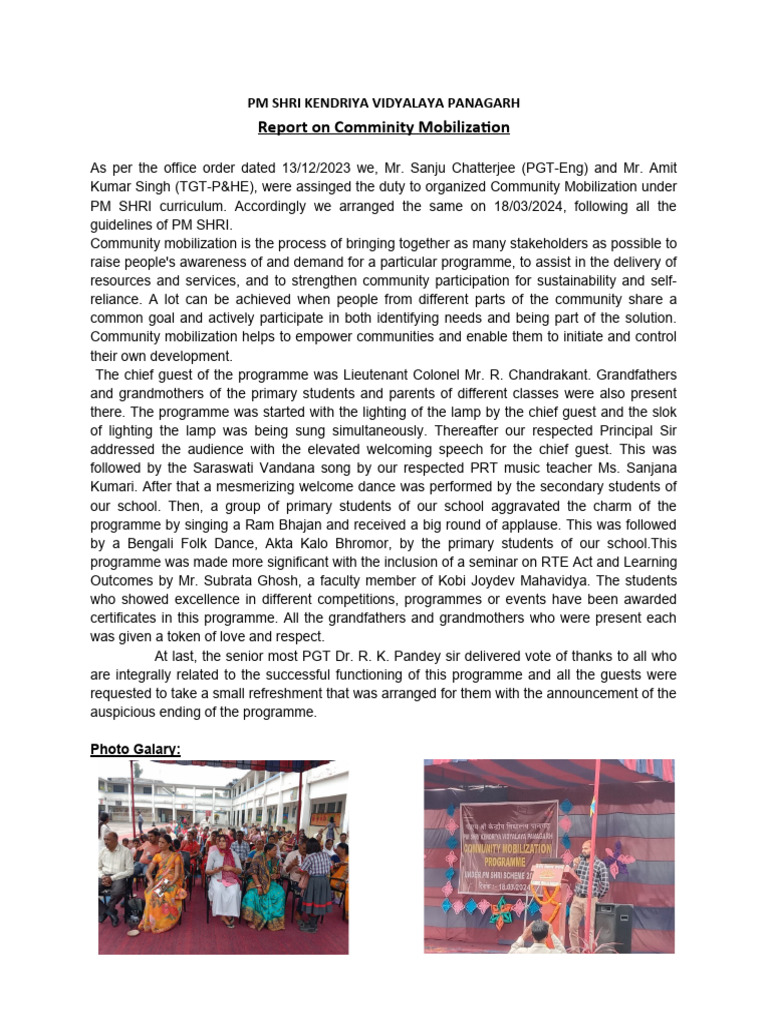 Report On Community Mobilization | PDF