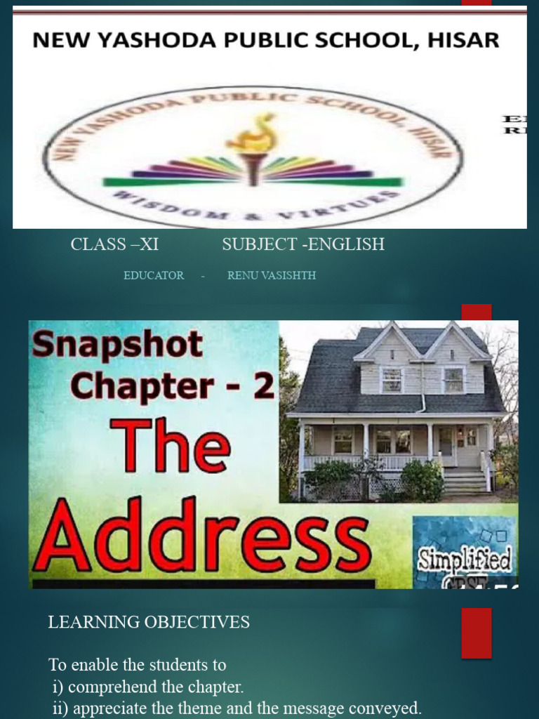 Xi English Core Snap Shot Ch 2 The Address Pdf