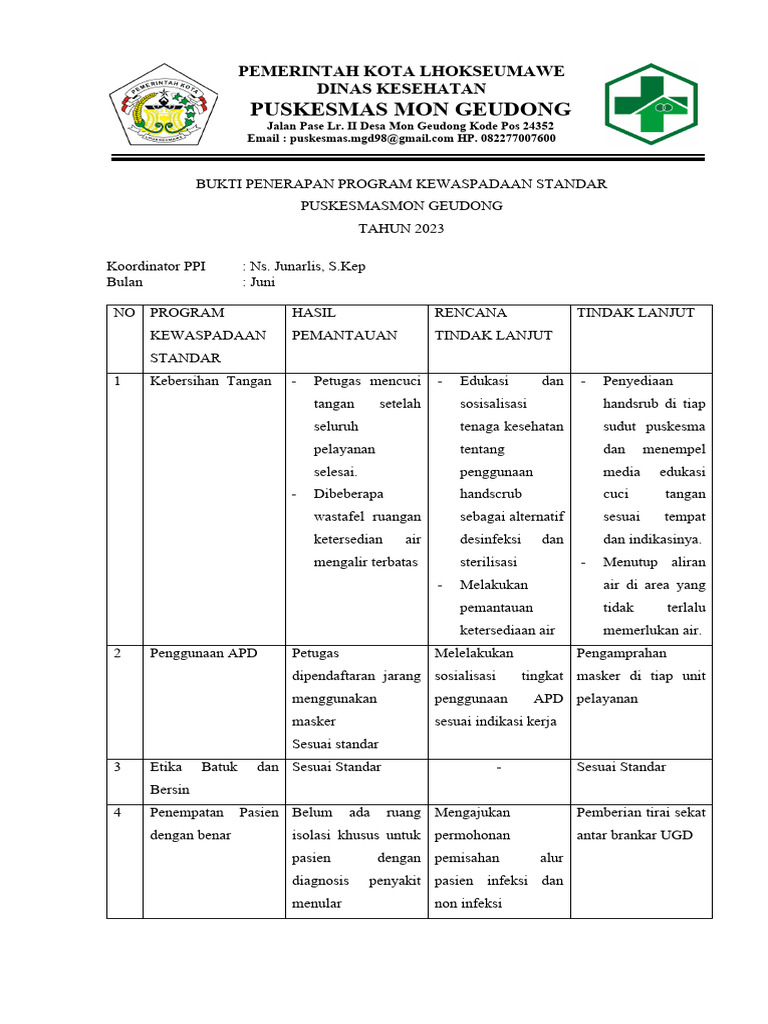 5.5.3.a BUKTI PENERAPAN PROGRAM KEWASPADAAN STANDAR MGD | PDF