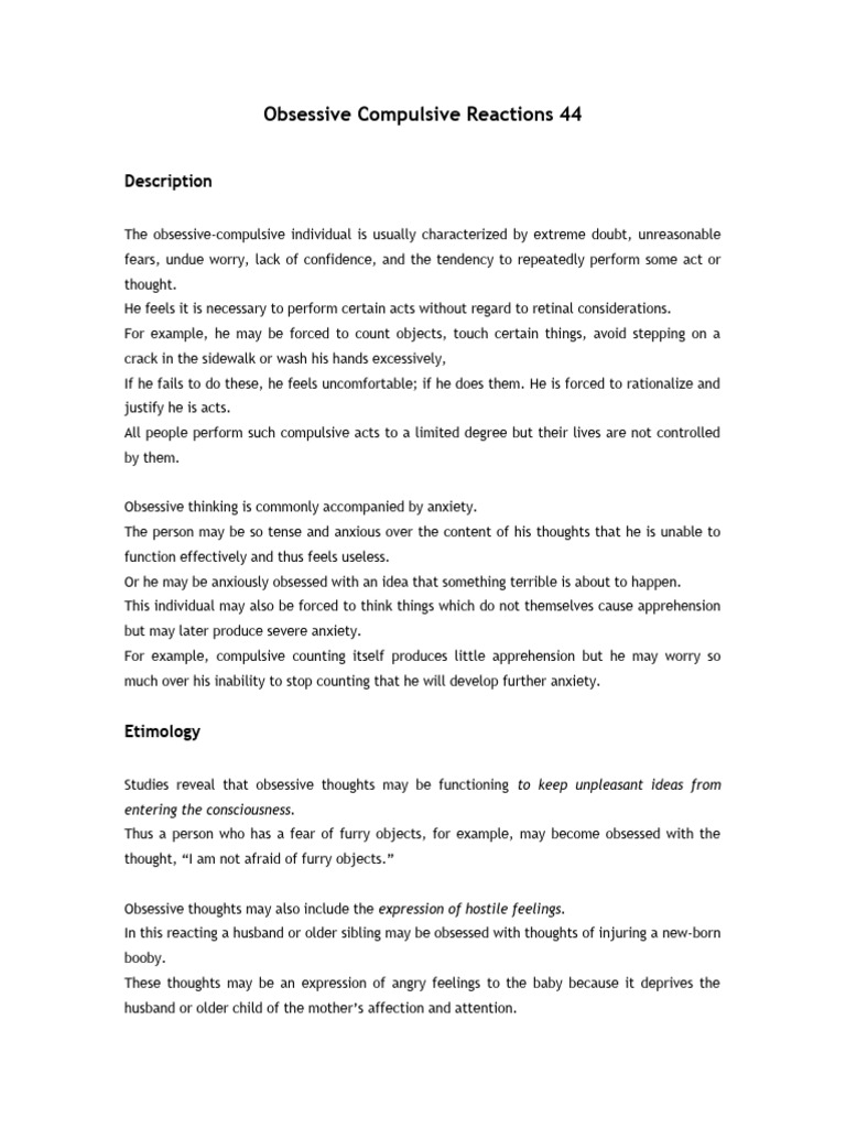 Obsessive Compulsive Reactions 44 | Download Free PDF | Obsessive ...