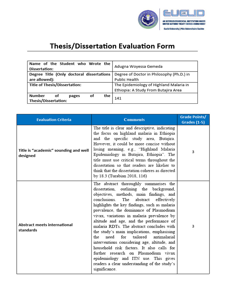 Highland Malaria Epidemiology Evaluation | PDF | Methodology | Thesis