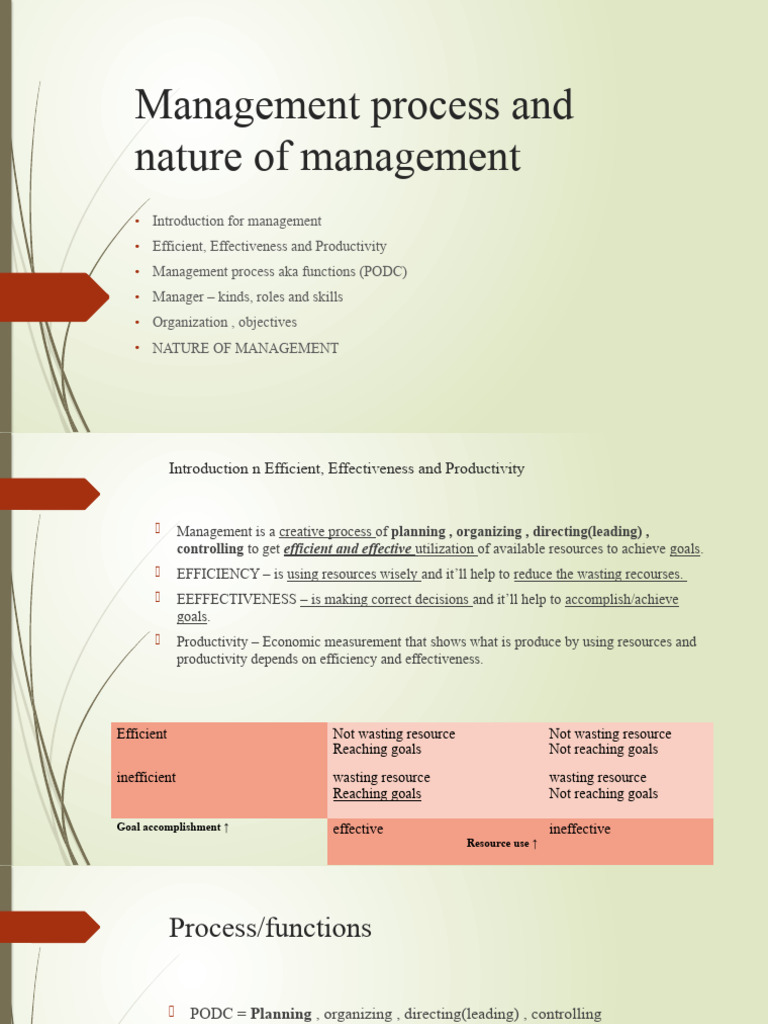 1-Management Process and Nature of Management | PDF | Goal | Resource