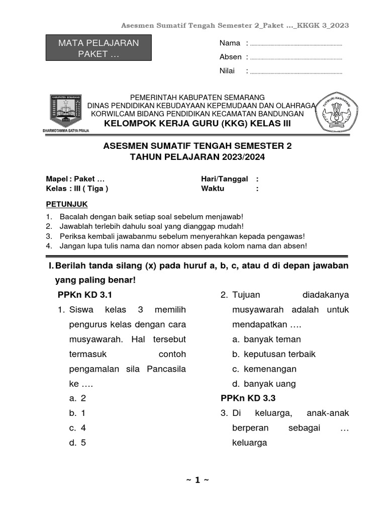 Contoh Kop Dan Bentuk Soal Kelas ASTS 2 23.24 | PDF