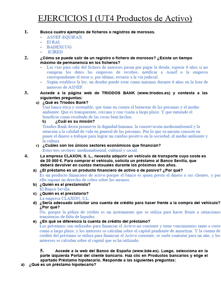 Ejercicios I (Ut4 Productos de Activo) | PDF | Hipotecas | Interés