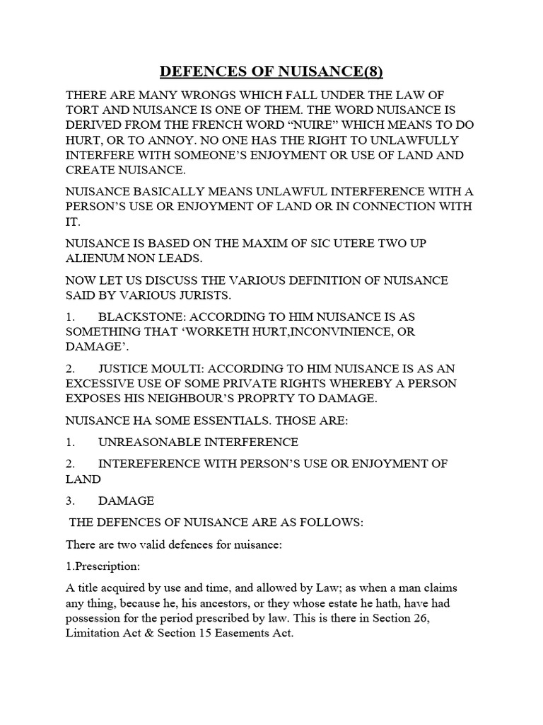 Defences of Nuisance | PDF | Nuisance | Easement