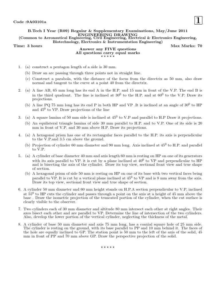 B.Tech Engineering Drawing Exam Guide | PDF | Teaching Methods & Materials
