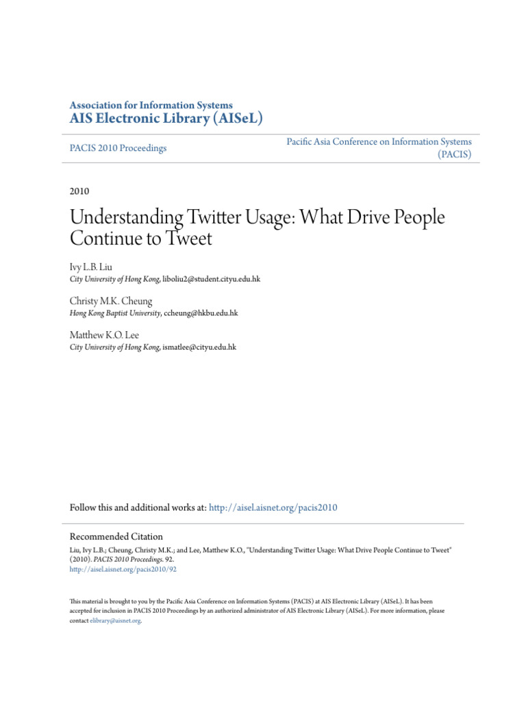 Understanding Twitter Usage - What Drive People Continue To Tweet | PDF ... Understanding Twitter Usage - What Drive People Continue To Tweet | PDF ...