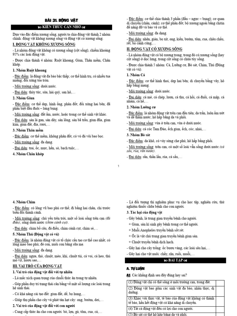 KHTN 6 - ĐỘNG VẬT - 3 | PDF