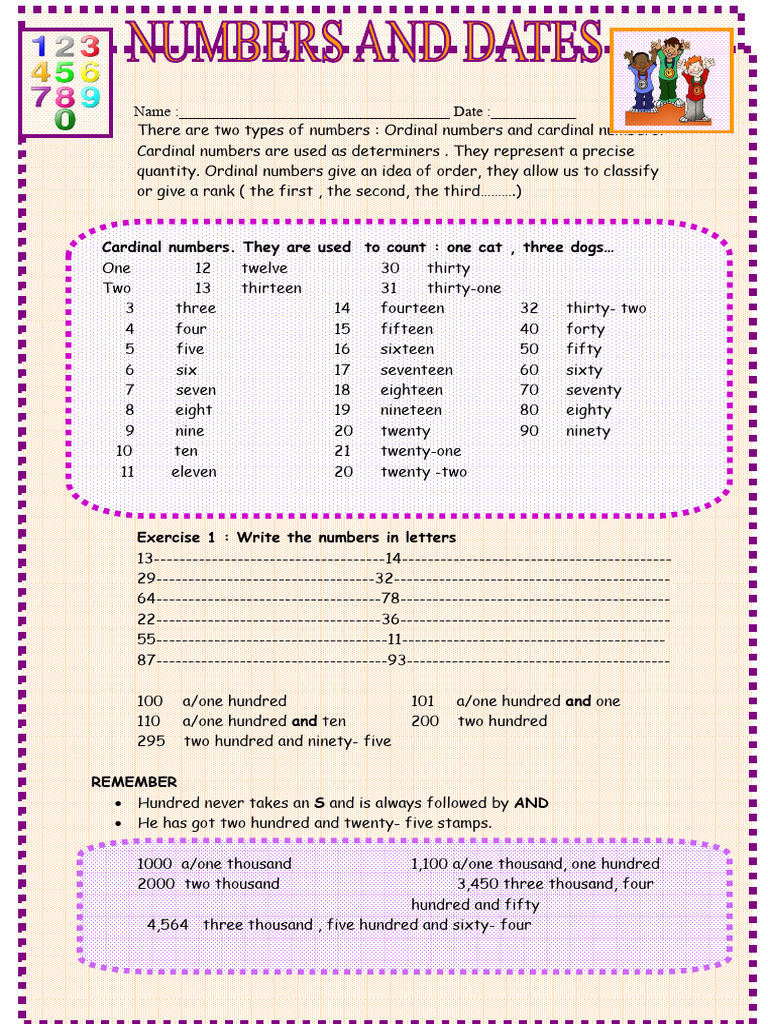Numbers and Dates Grammar and Exercises | PDF | Linguistics