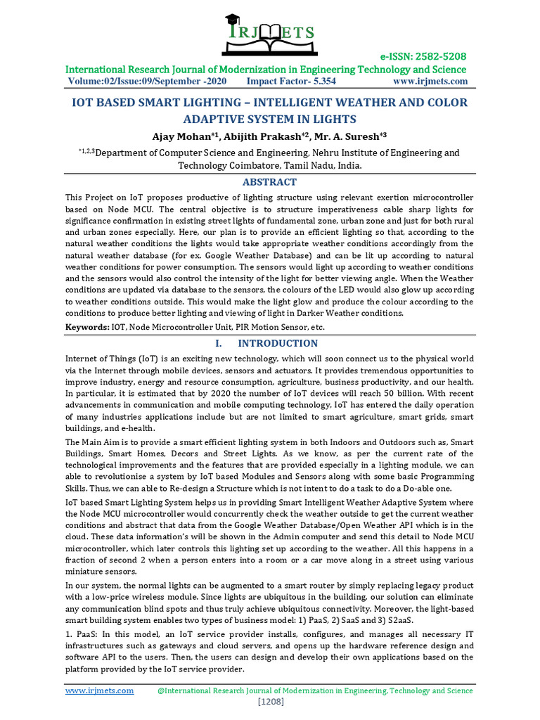 Iot Based Smart Lighting - Intelligent Weather and Color Adaptive System in Lights | PDF ...