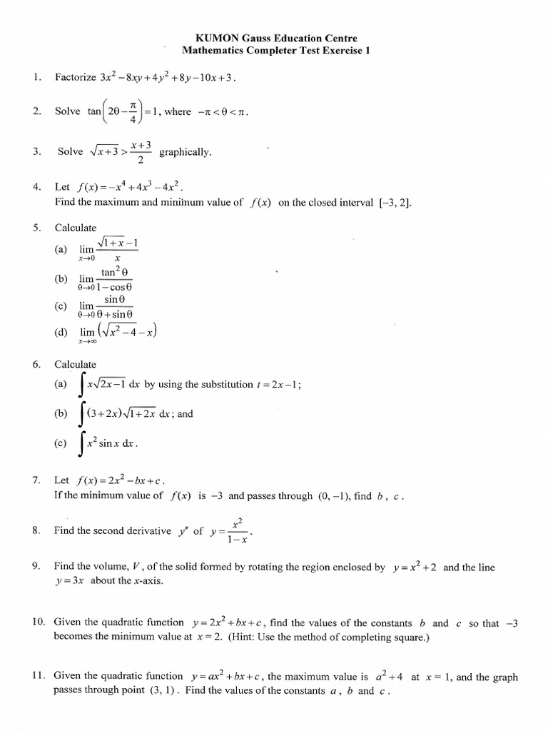 Kumon Completer Test Exercise 1 | PDF
