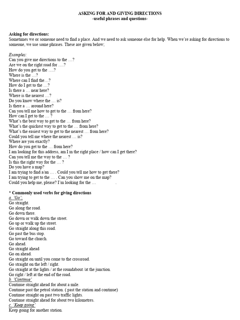 Essential Phrases for Asking Directions | PDF | Traffic | Road Transport