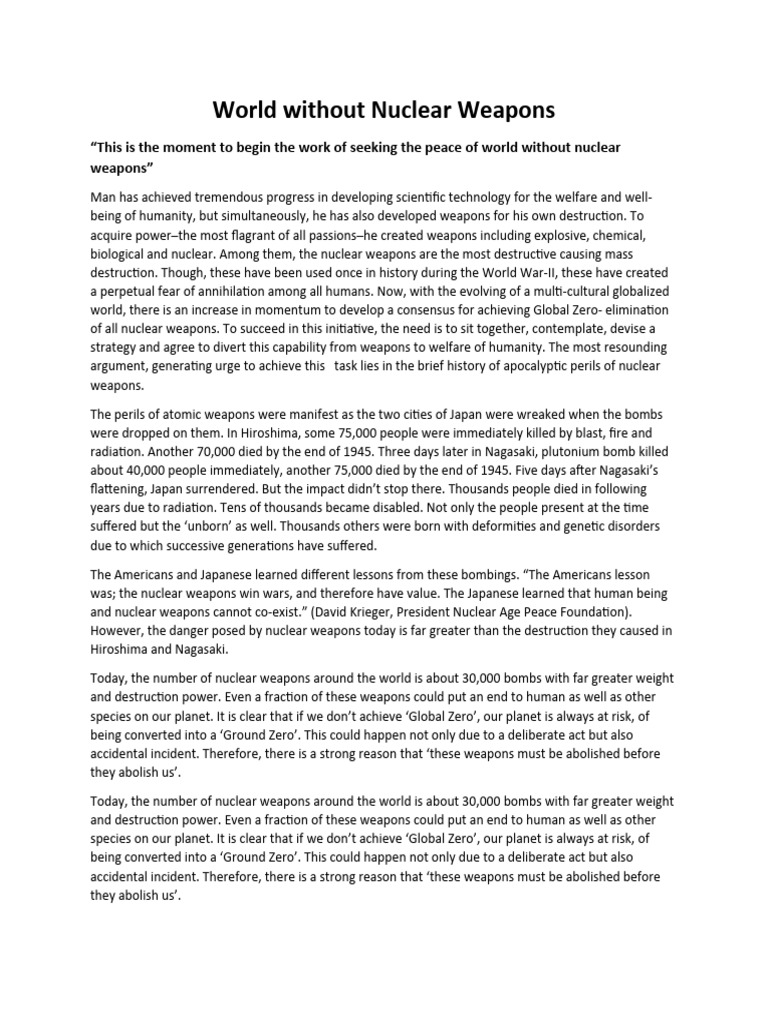 World Without Nuclear Weapons 1 | PDF | Nuclear Weapons | Nuclear ...