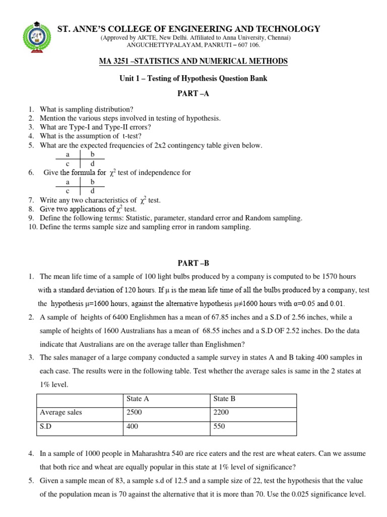 Ma3251-Statistics and Numerical Methods-256433279-Ma3251 SNM Que Bank | PDF | Analysis Of ...