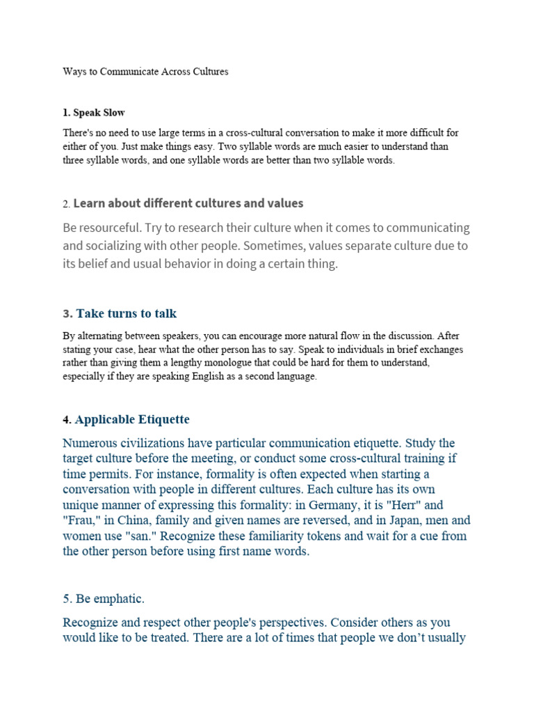 Ways To Communicate Across Cultures | PDF | Communication | Conversation