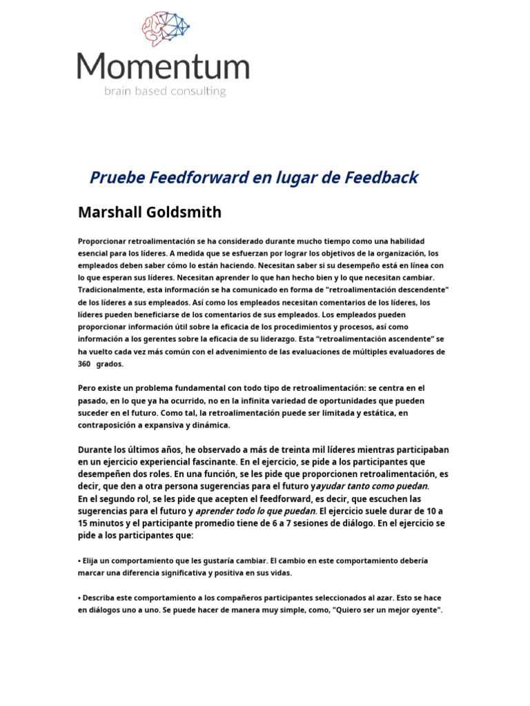 Ventajas del Feedforward en Liderazgo | PDF | Realimentación