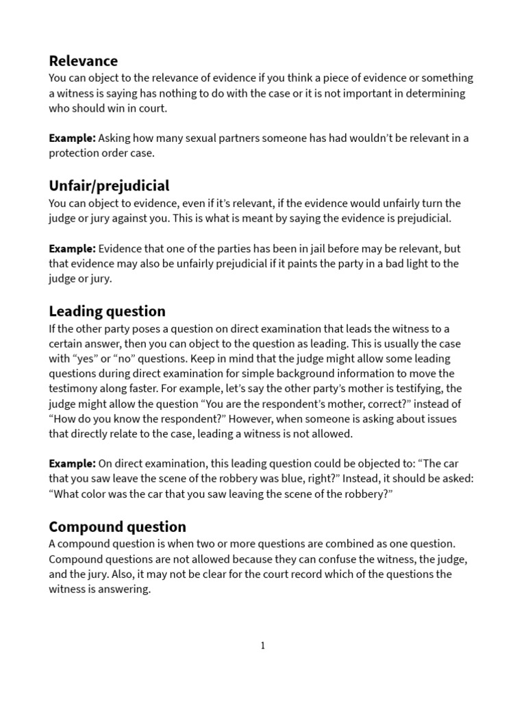 List of Objections | PDF | Testimony | Witness