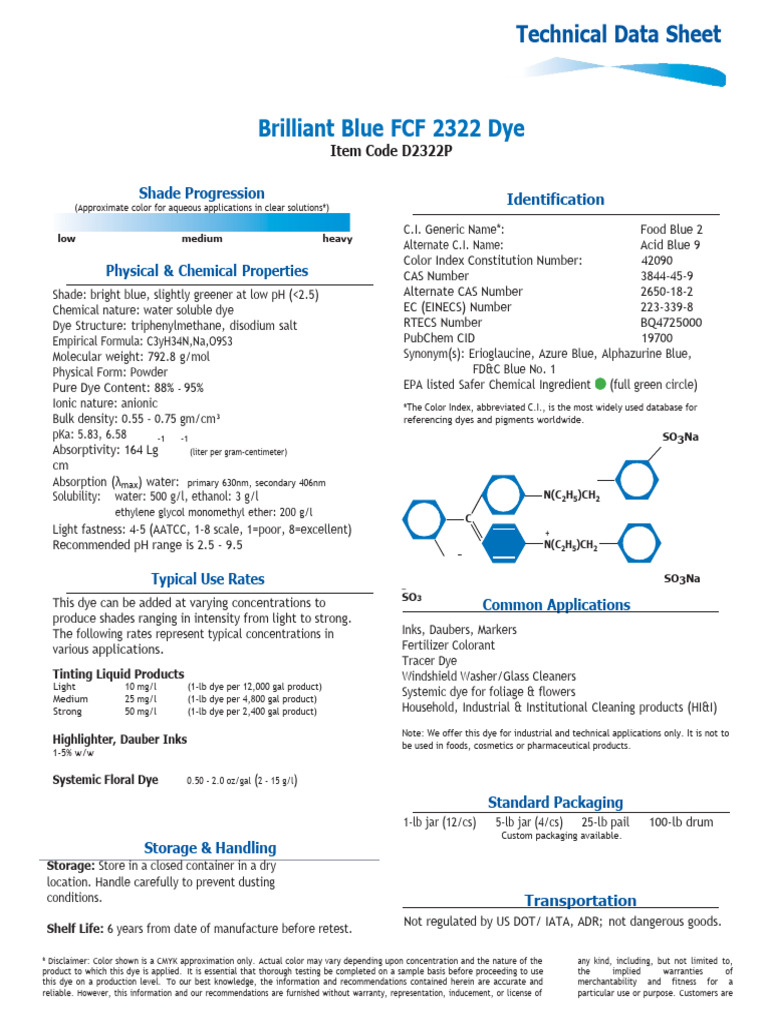 BRILLIANT BLUE-tds | PDF | Chemical Substances | Chemical Compounds