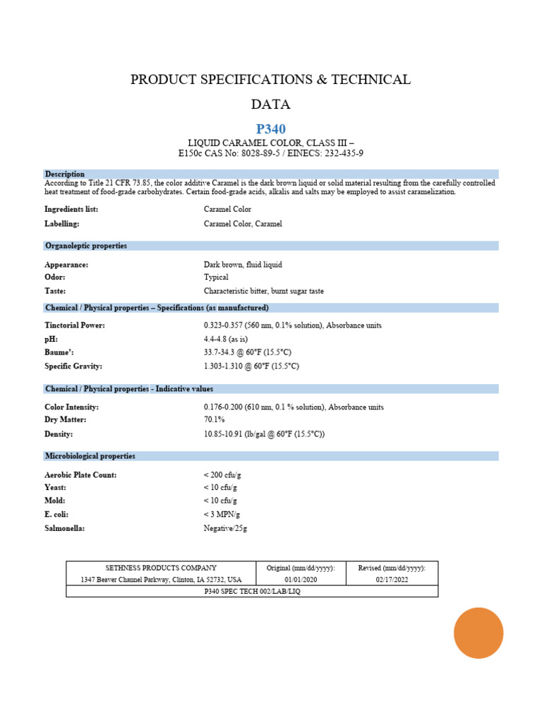 CARAMEL COLOUR DTL-tds | PDF | Chemistry | Chemical Substances