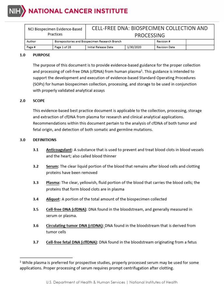 Cell-Free Dna Biospecimen Collection and Processing | PDF | Blood ...