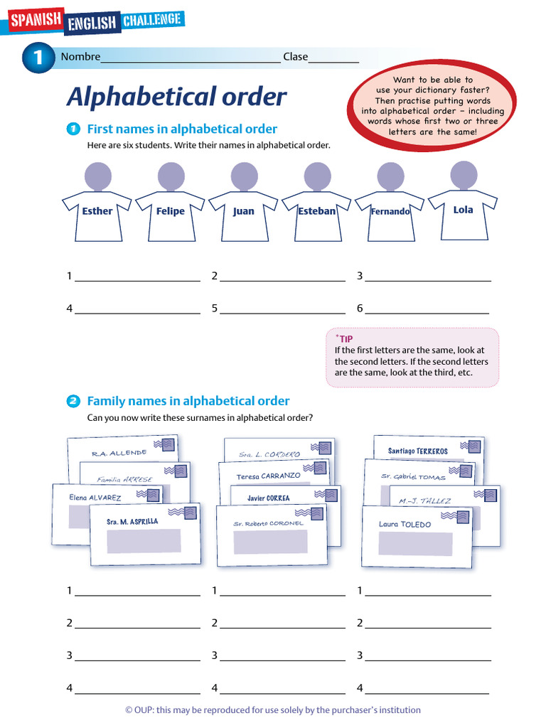 Learner Spanish Activity 1 Alphabetical Order SE | PDF | Collation ...
