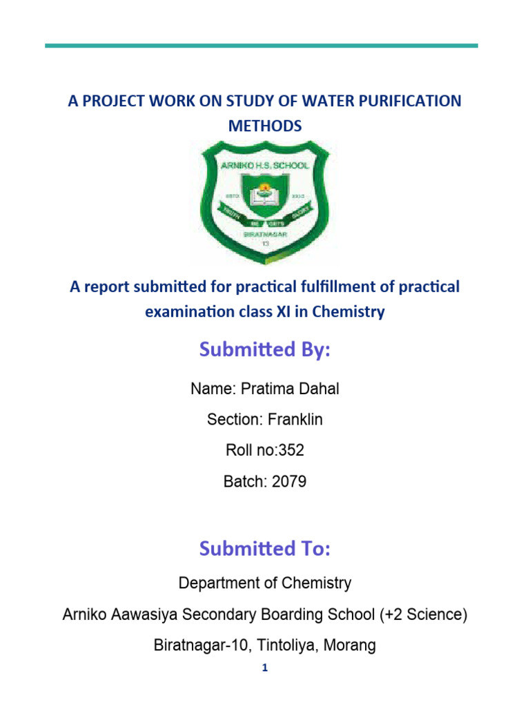 Chemistry Project | PDF | Water Purification | Drinking Water
