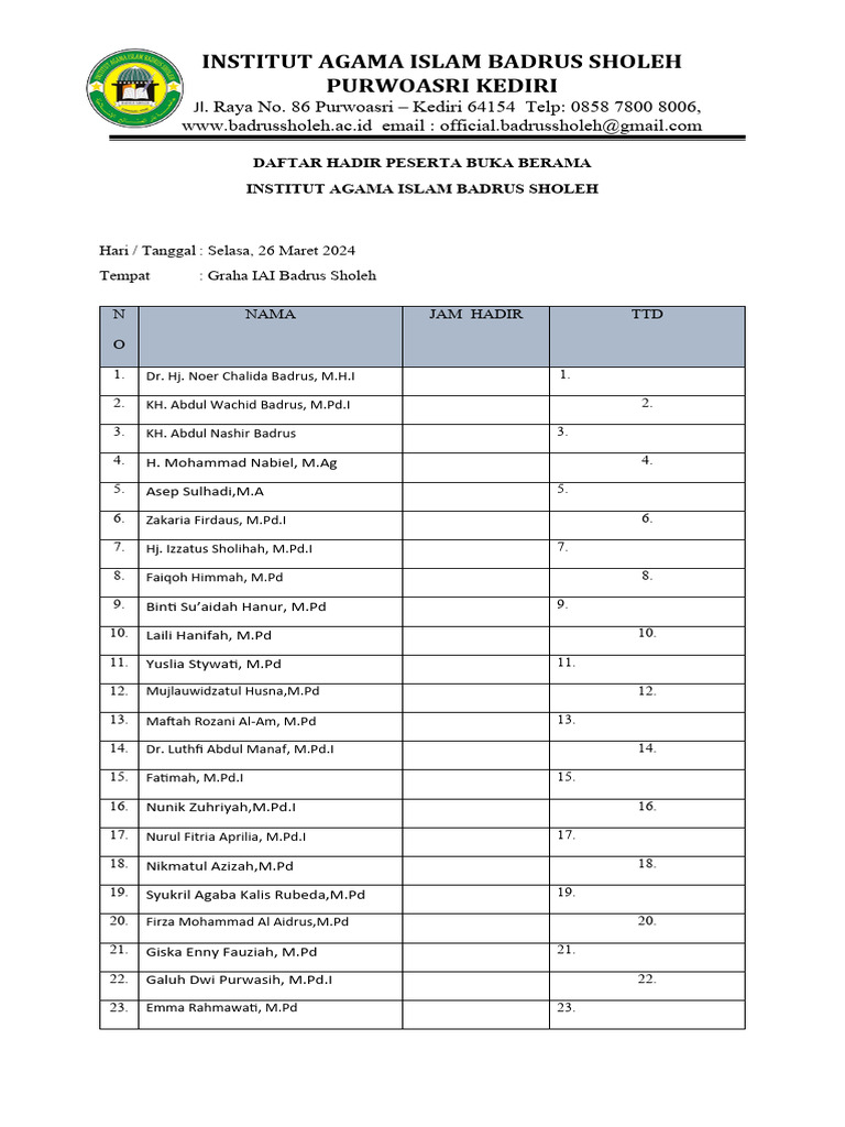Daftar Hadir Bukber | PDF