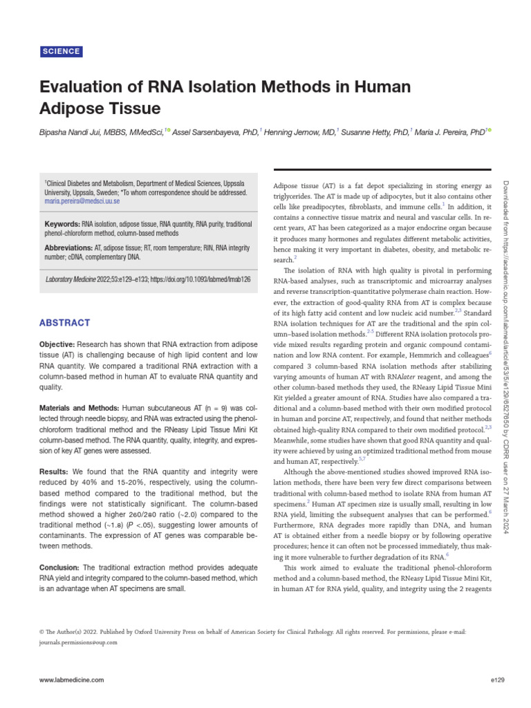 RNA Isolation from Human Adipose Tissue | PDF | Ribosomal Rna | Adipose ...