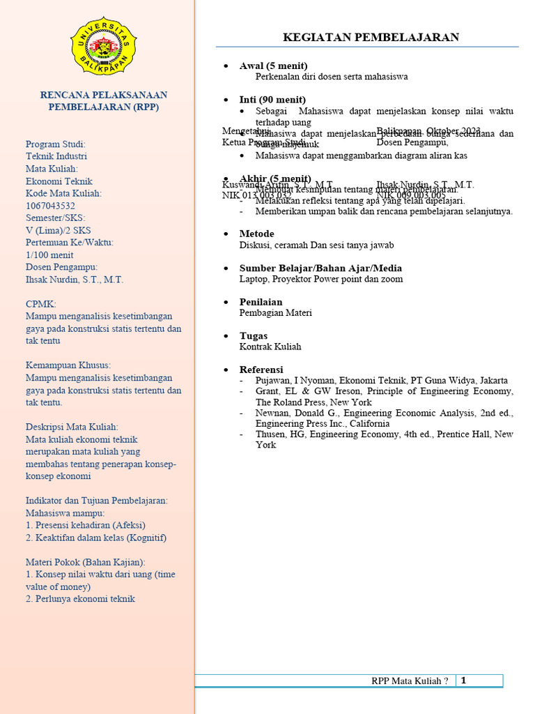 RPP Ekonomi Teknik | PDF
