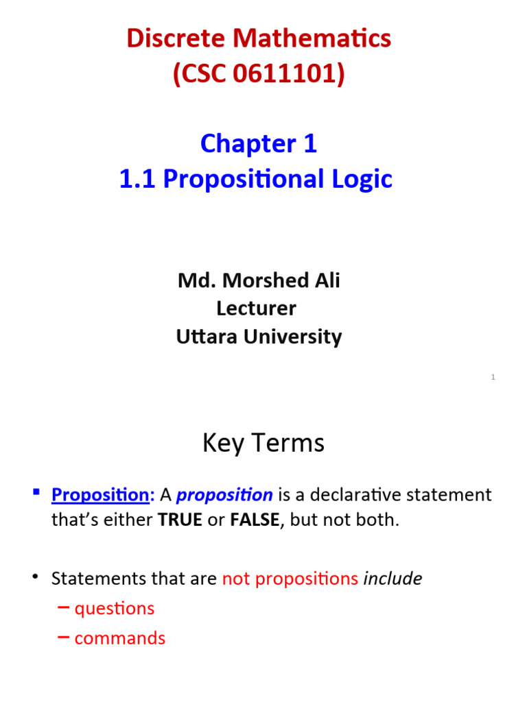 Lecture 01 | PDF | If And Only If | Logic