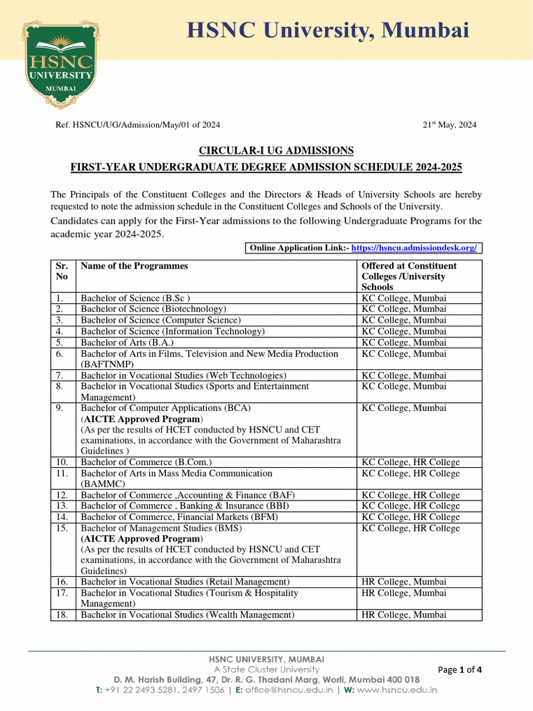 Circular I Ug Admissions | PDF | Undergraduate Education | Bachelor Of Science