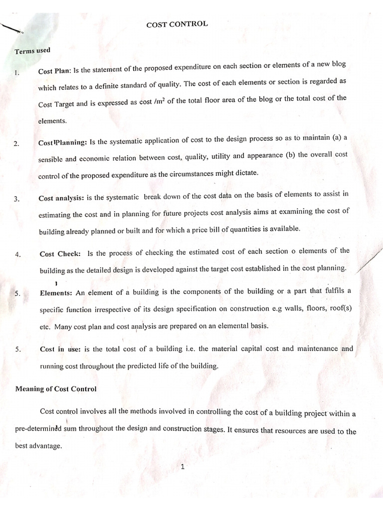 Cost Planning Note 2 | PDF