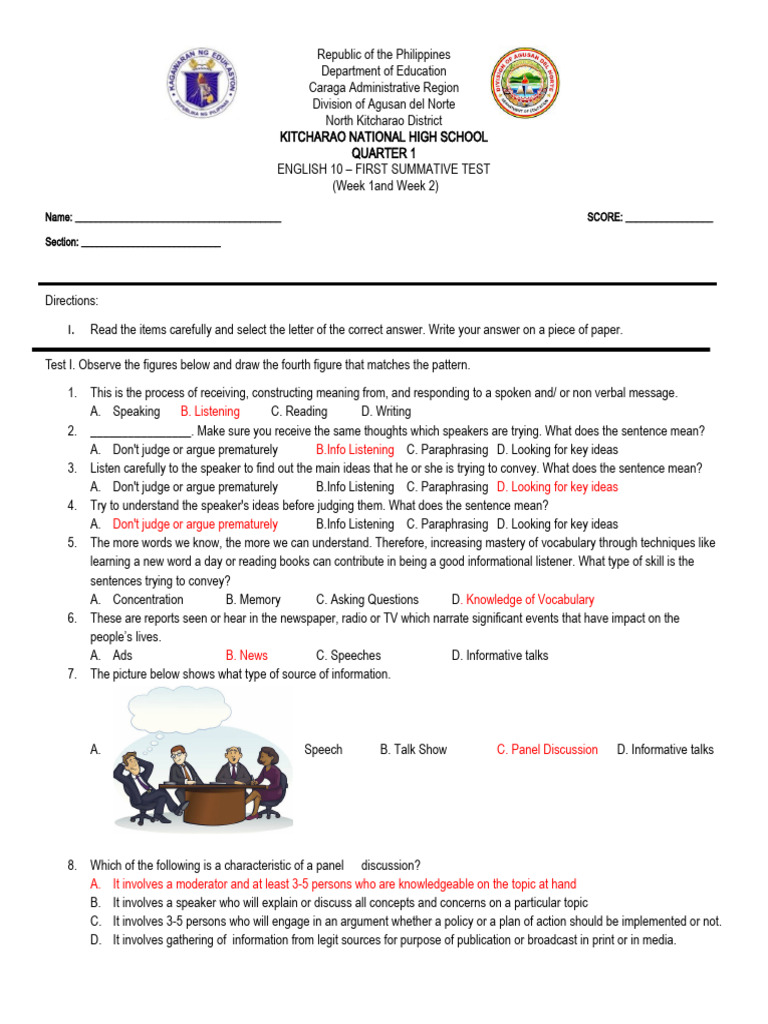 English 10 First Summative Test Guide | PDF | Vocabulary