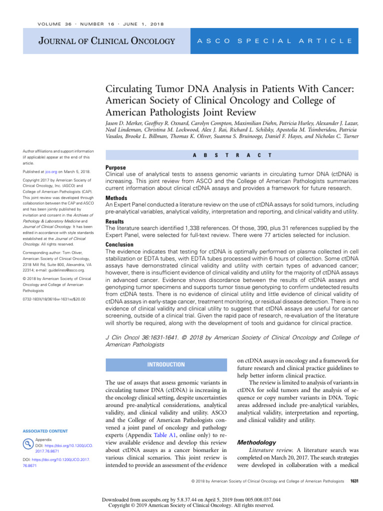 Circulating Tumor DNA Analysis in Patients With Cancer-2018 | PDF ...