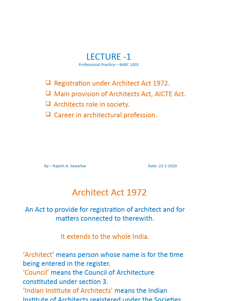 Lecture 1 - Architects Act 1972 | PDF | Architect | Climate Change